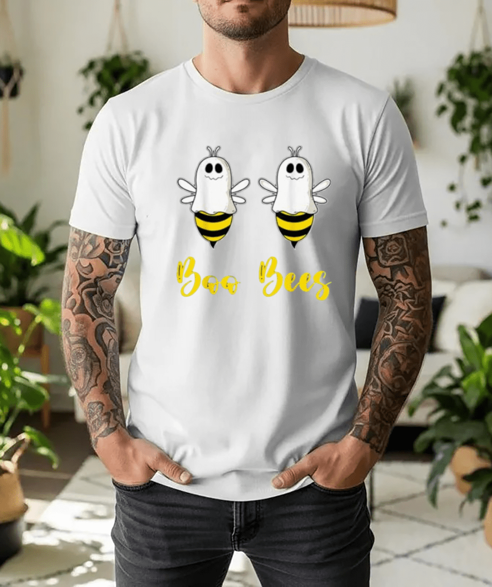 Boo Beez Funny Bee Halloween Humor Cartoon Couple Graphic Unisex T ...