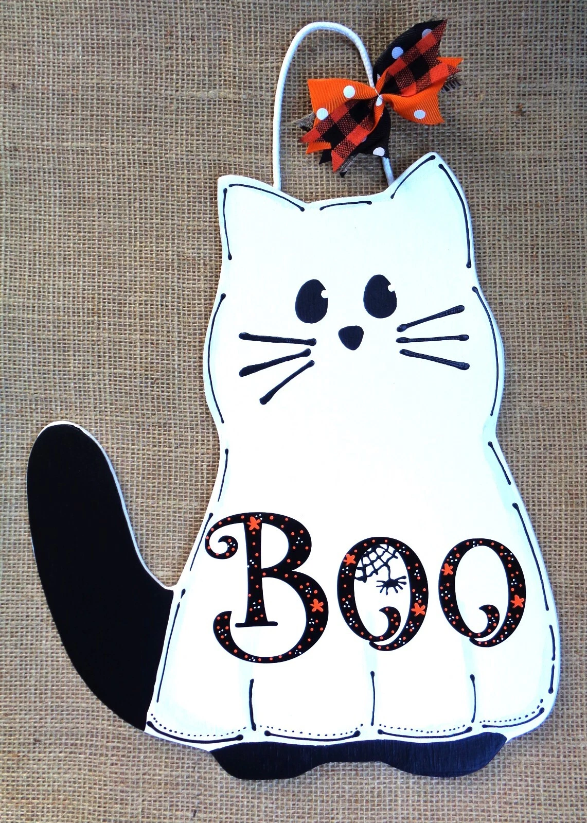Boo Black Cat Ghost Halloween Sign Plaque Wall Decor Door Hanger Autumn ...