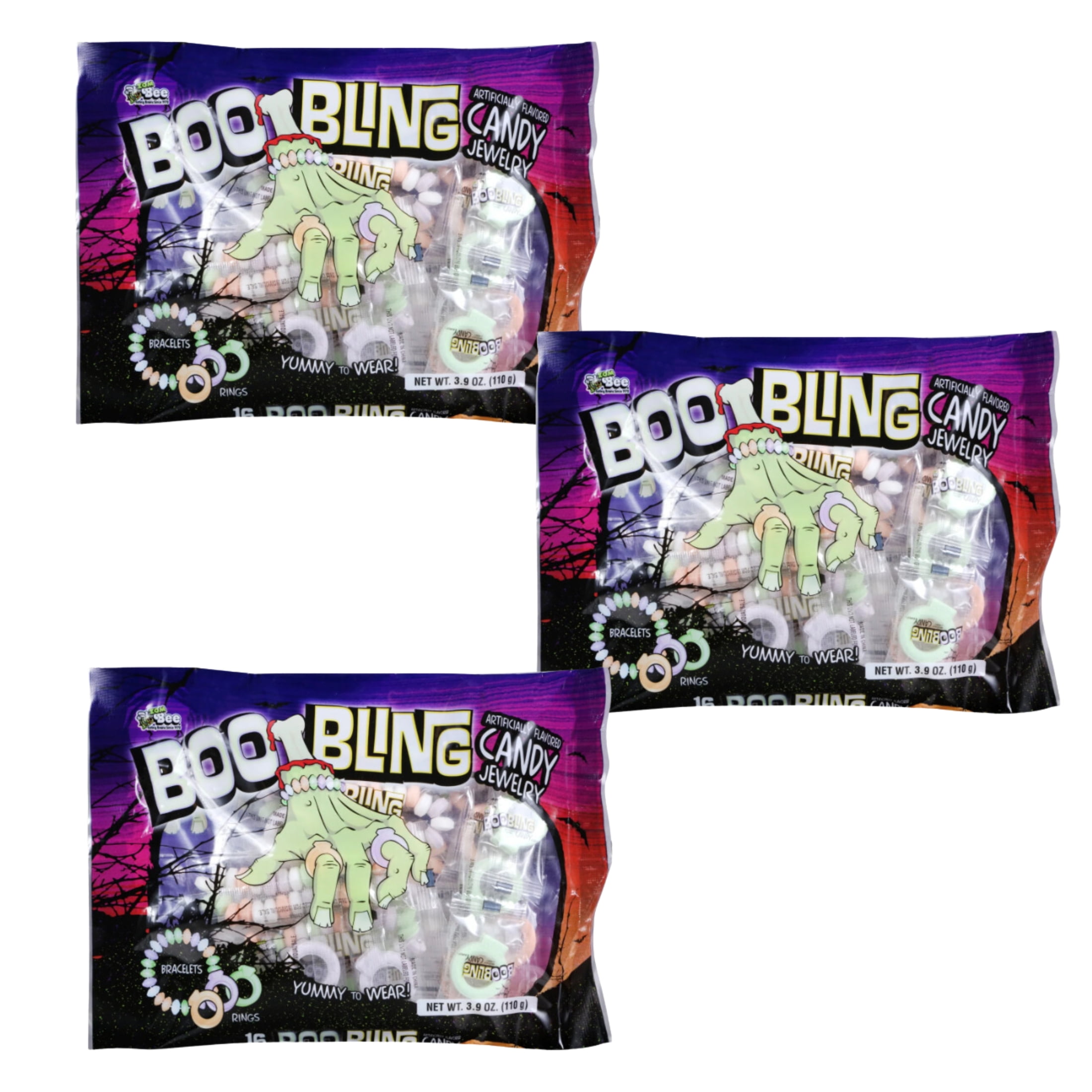 Boo Bling Candy Jewelry 16Cts Bracelets Rings Halloween Edible Candies Snacking Trick or Treats ...