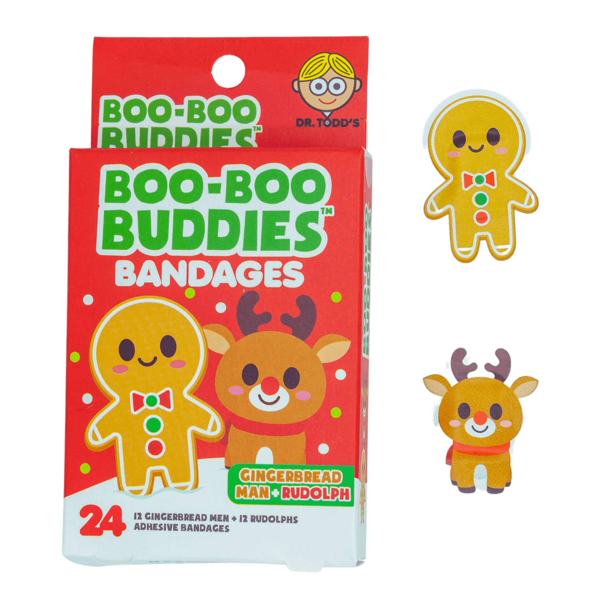 Boo Boo Buddies™ Gingerbread & Rudolph Bandages – 24 Ct, Latex-Free ...