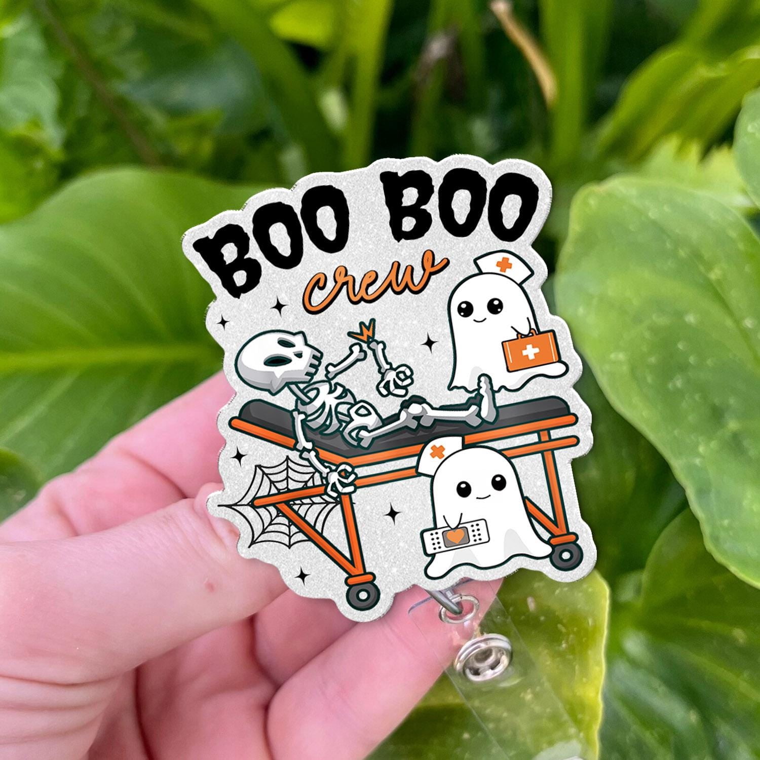 Boo Boo Crew Badge Reel | Funny Halloween Ghost Skeleton Nurse Badge ...