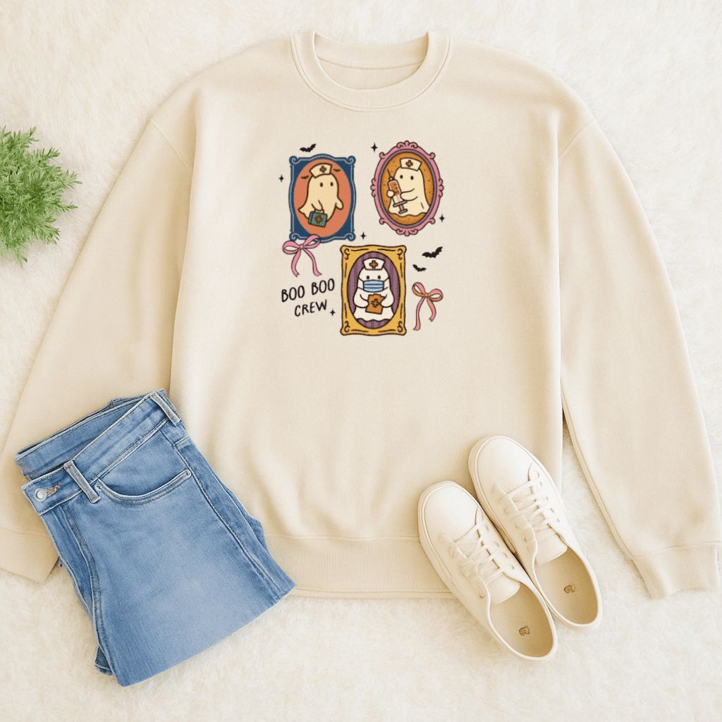 Boo Boo Crew Cute Ghosts Holiday Medical Fun Celebration Sweatshirt, up ...
