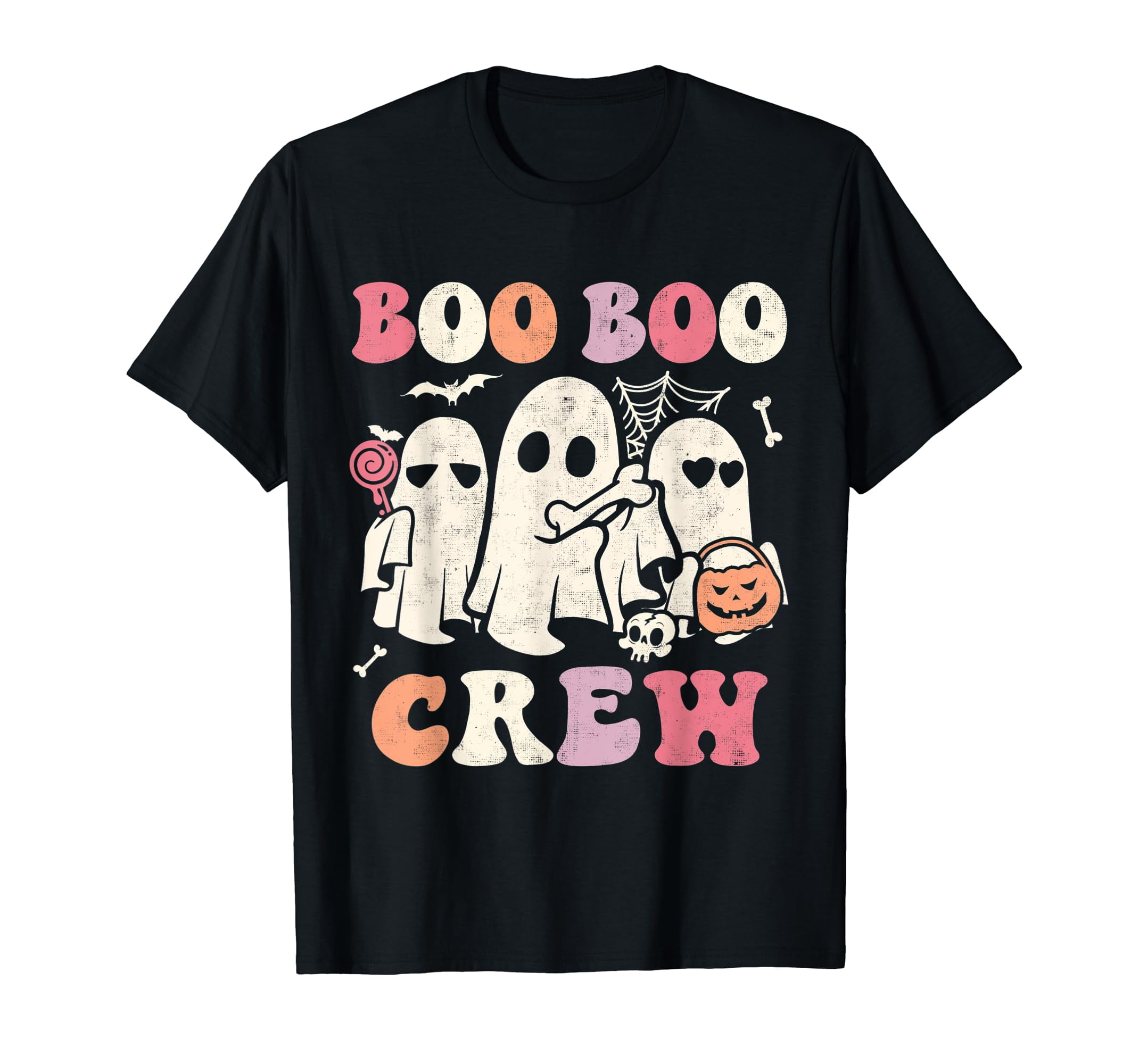 Boo Boo Crew Funny Ghost Halloween Trick Treat Groovy Retro T-Shirt ...