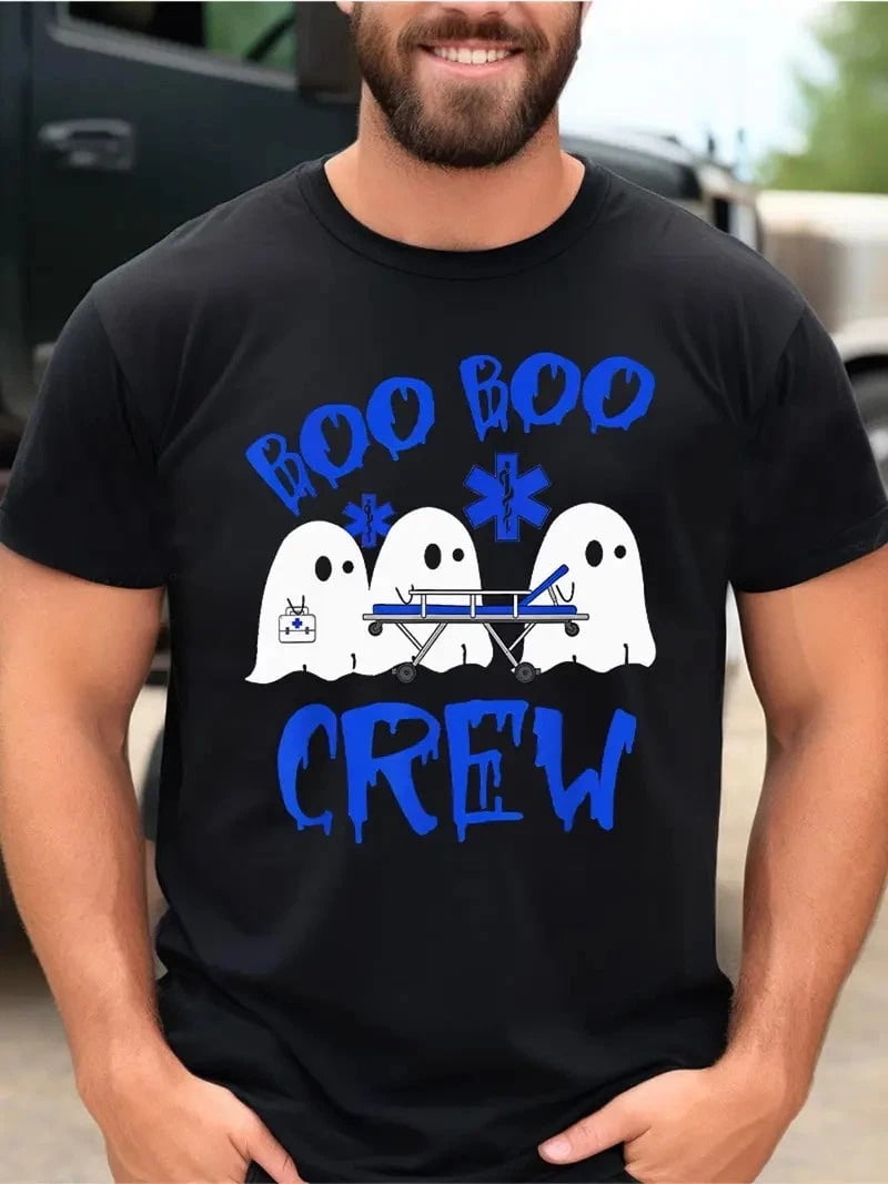 Boo Boo Crew Funny Ghost Paramedic Nurse Cotton Halloween T-ShirT ...