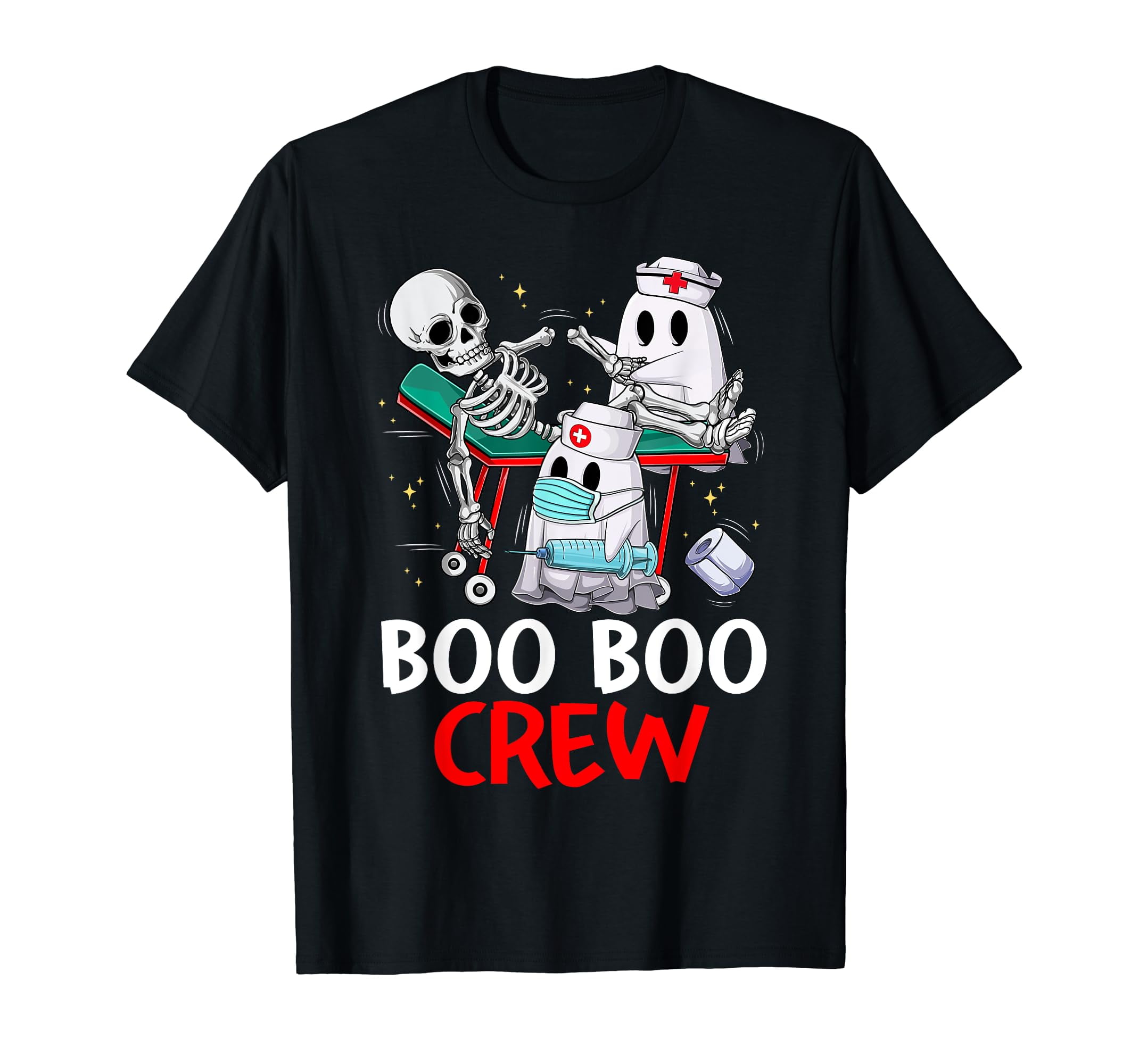 Boo Boo Crew Nurse Ghost & Skeleton Funny Halloween Costume T-Shirt ...