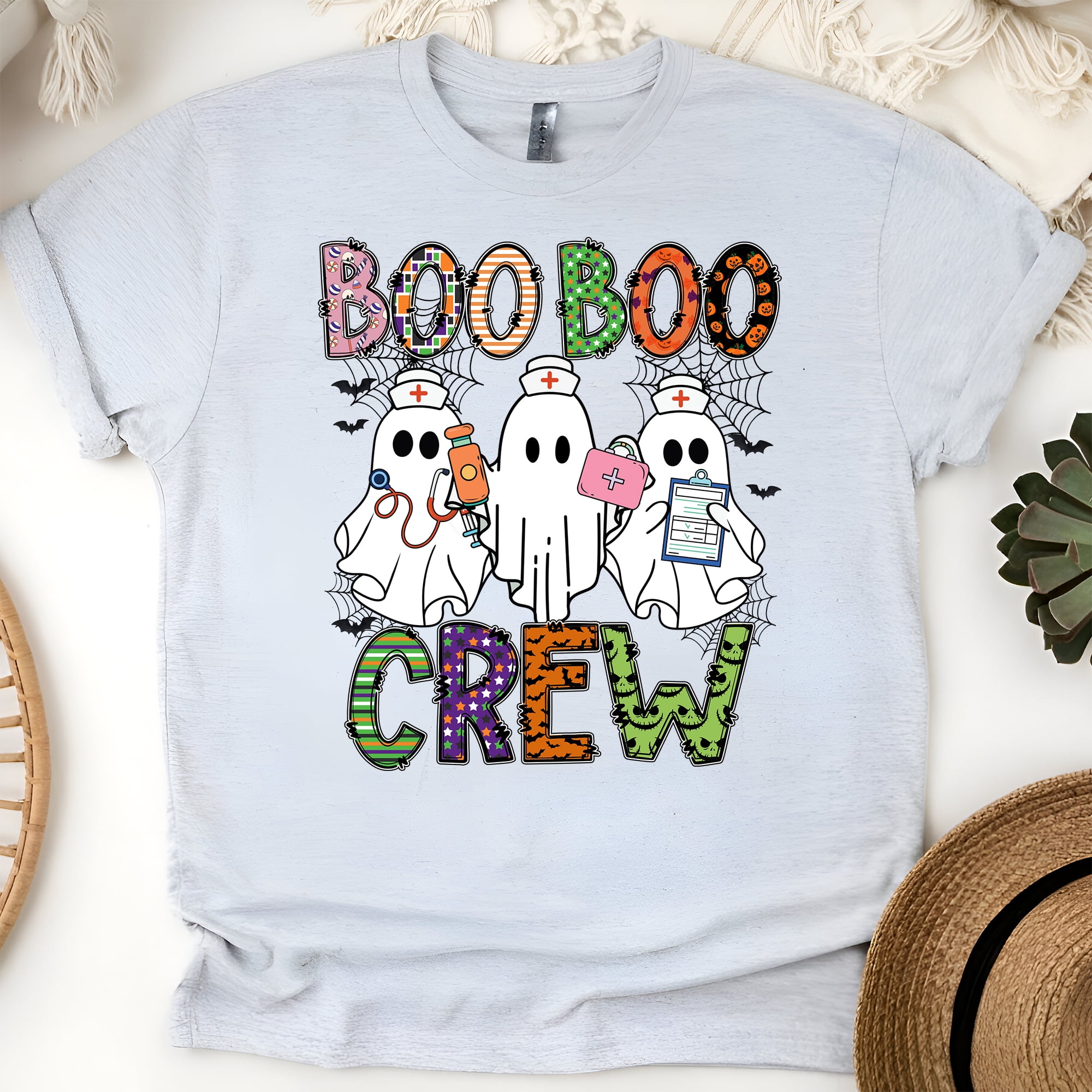 Boo Boo Crew Nurse Graphic T-Shirt for Women Men | Funny Ghost Medical ...