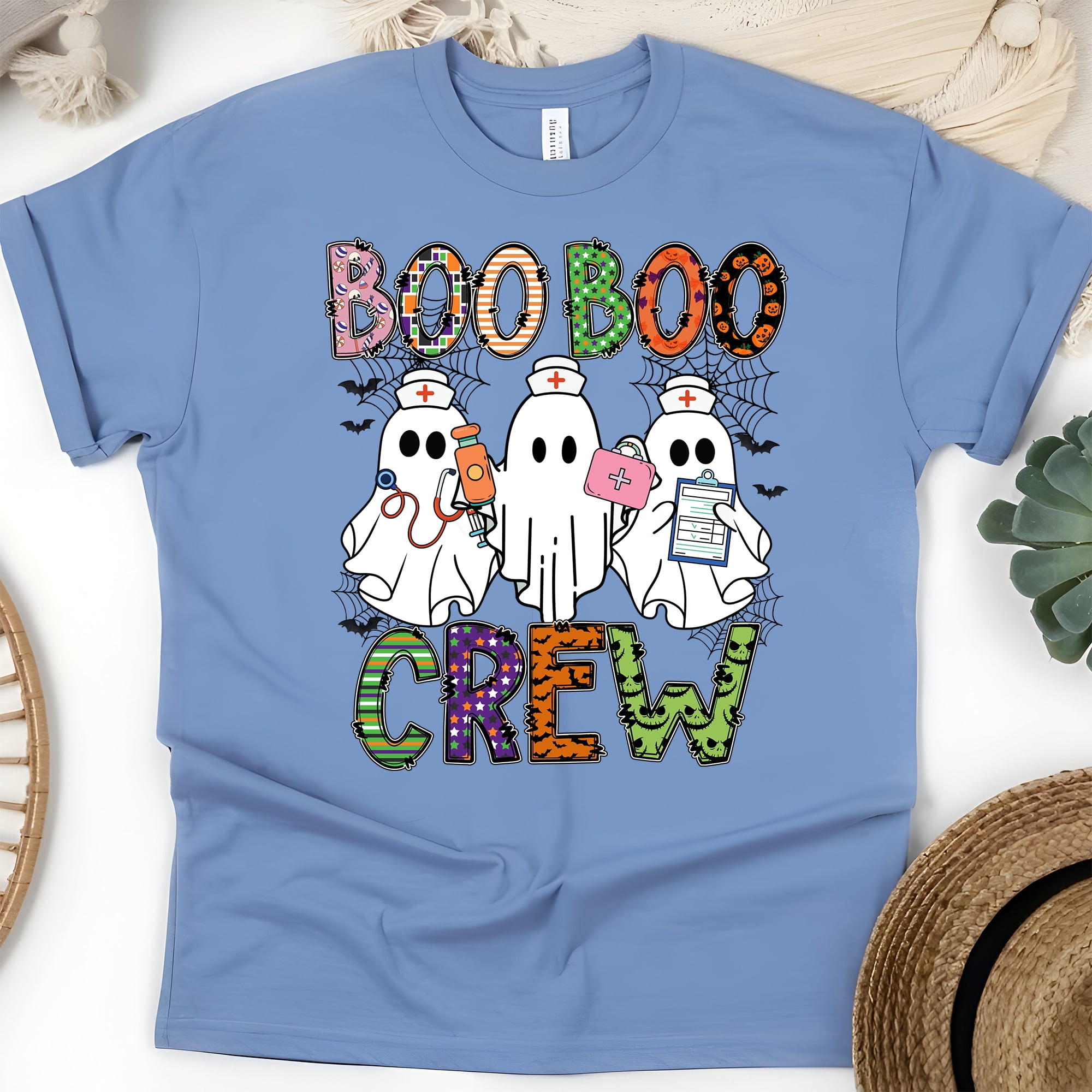 Boo Boo Crew Nurse Graphic T-Shirt for Women Men | Funny Ghost Medical Tee, CarolinaBlue, Size ...