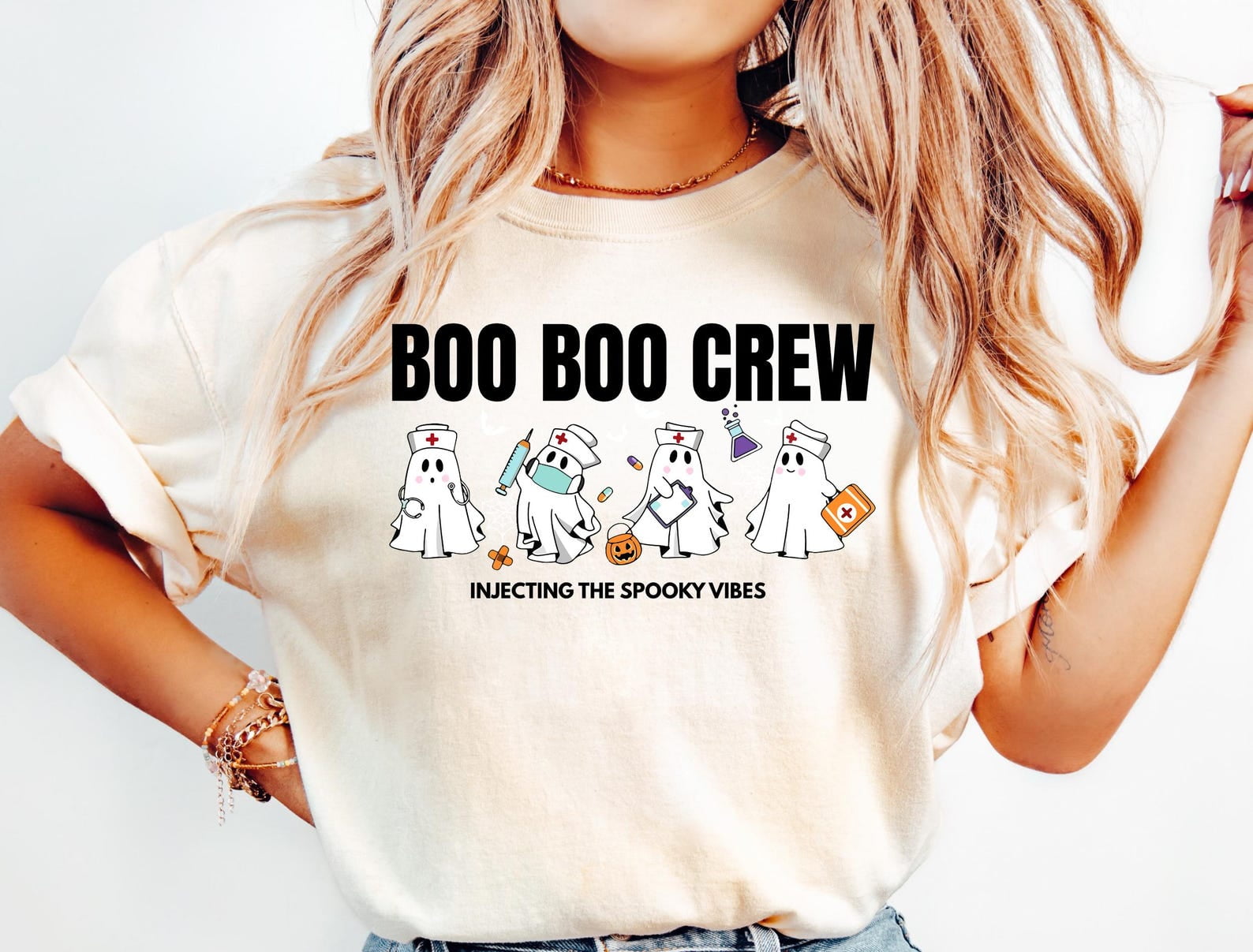 Boo Boo Crew Nurse Tee, Injecting Spooky Vibes Ghost Shirt, Cute RN LPN ...