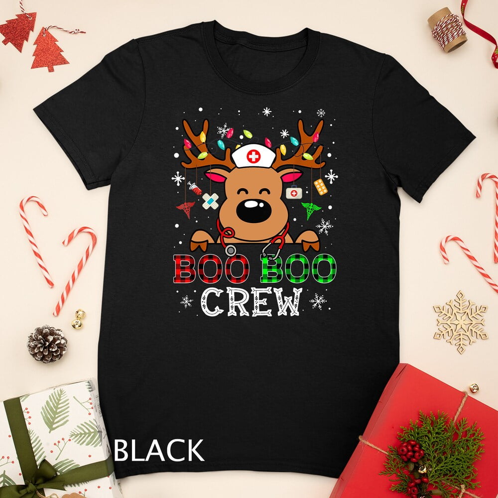 Boo Boo Crew Reindeer Nurse Buffalo Plaid Christmas Gift Unisex T-Shirt ...