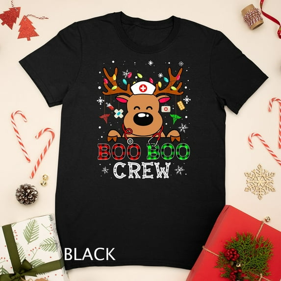 Boo Boo Crew Reindeer Nurse Buffalo Plaid Christmas Gift Unisex T-Shirt ...