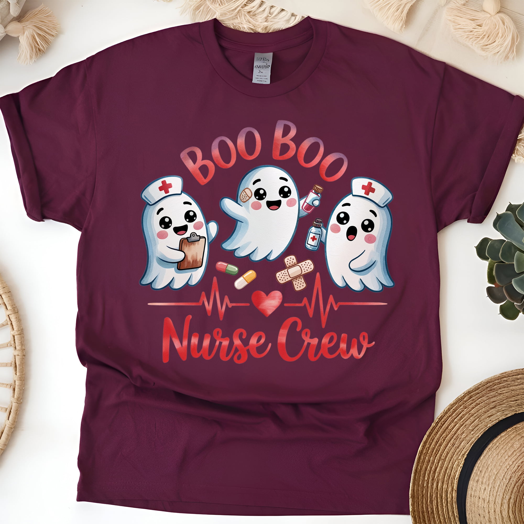 Boo Boo Nurse Crew T-Shirt | Cute Ghost Nurse Graphic Tee for Medical ...