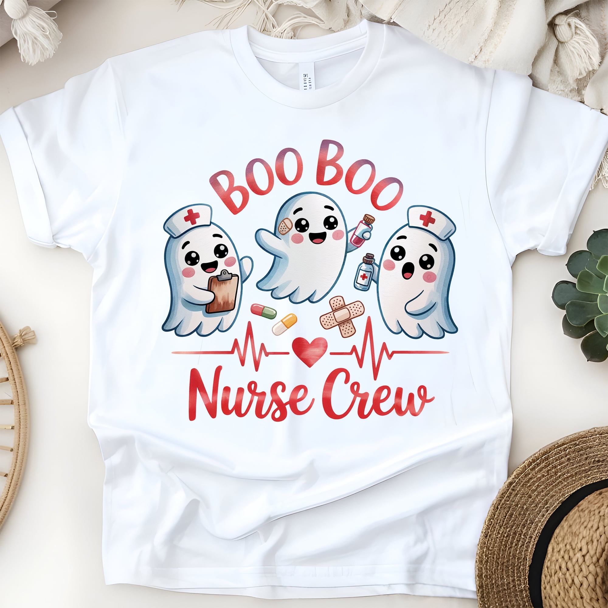 Boo Boo Nurse Crew T-Shirt | Cute Ghost Nurse Graphic Tee for Medical ...