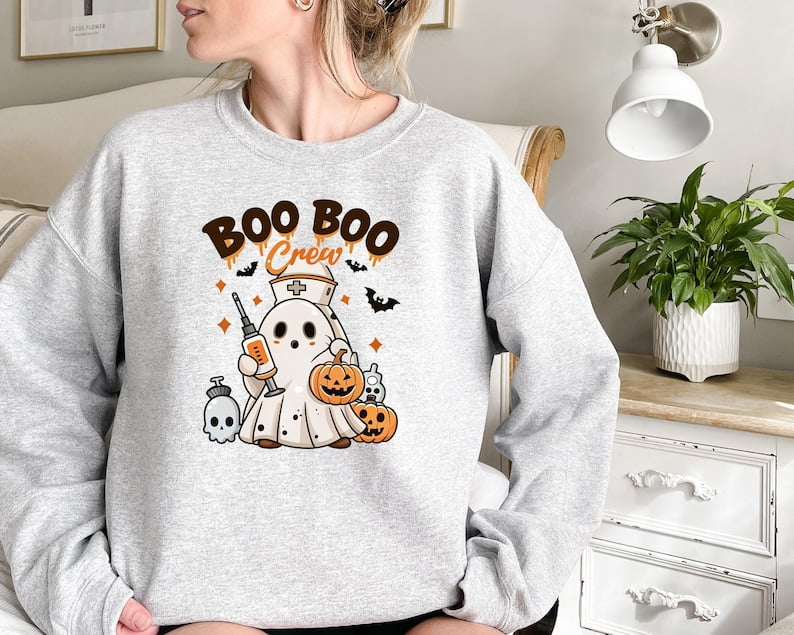 Boo Boo Squad Halloween Sweatshirt– Funny Ghost Nurse Tee for Hospital ...