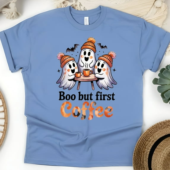 Boo But First Coffee T-Shirt | Cute Ghost Coffee Lovers Halloween ...
