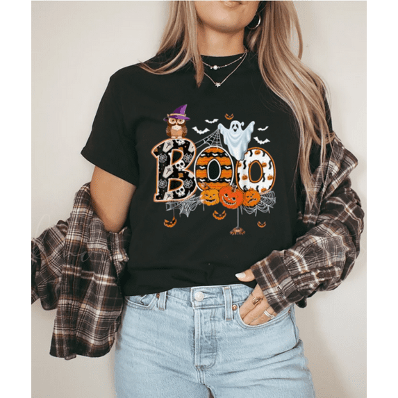 Boo Creepy Owl Pumpkin Ghost Funny Halloween Party Unisex T-Shirt, for ...
