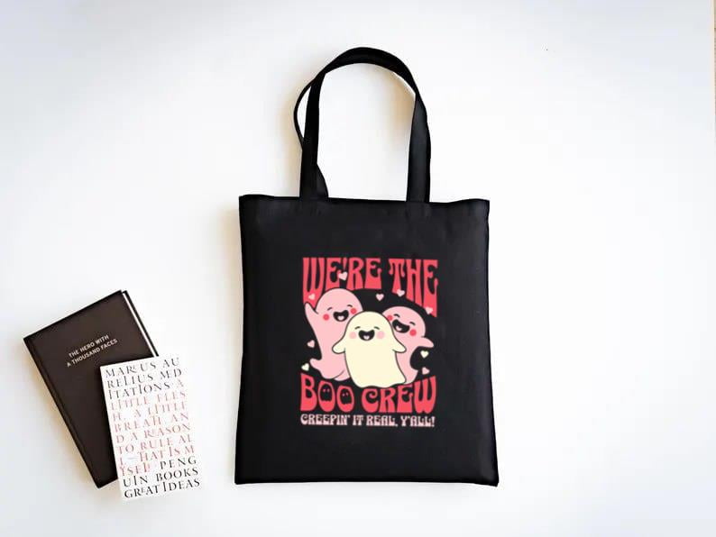 Boo Crew Creeping It Real Cute Halloween Ghost Graphic Tote Bag ...