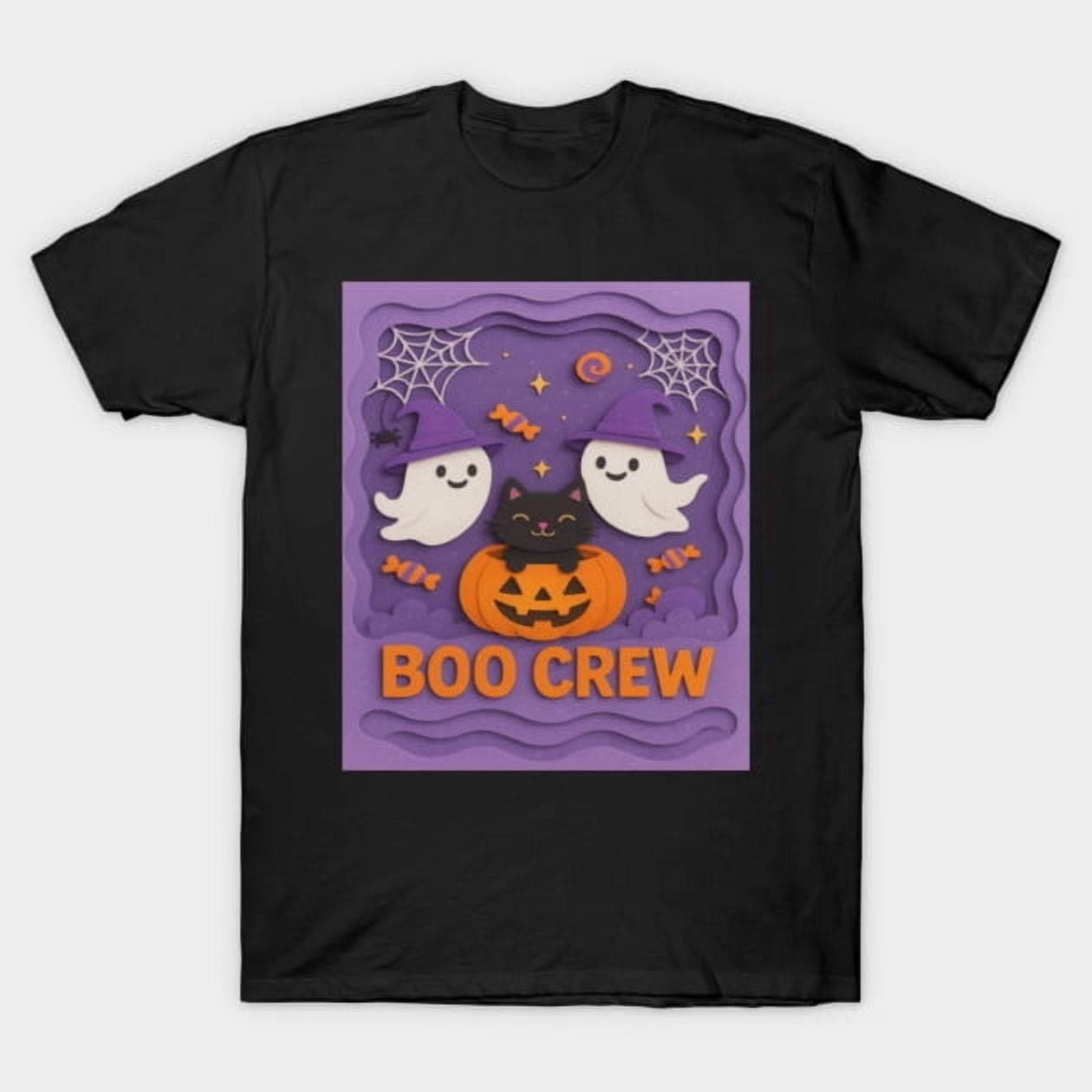 Boo Crew Cute Ghosts And Black Cat Funny Papercut Retro Halloween Art ...