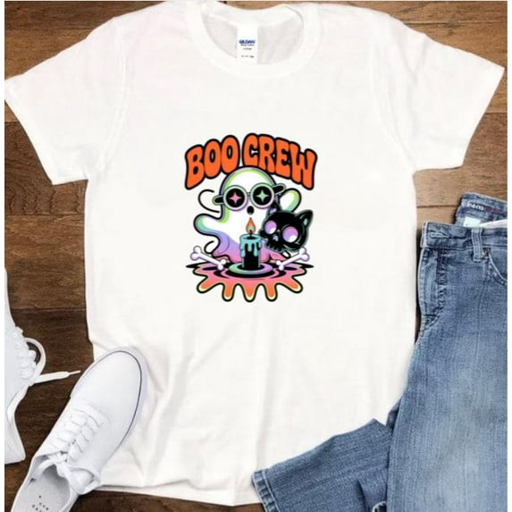 Boo Crew Ghost Neon Vaporwave Cute Halloween Team Matching Themed ...