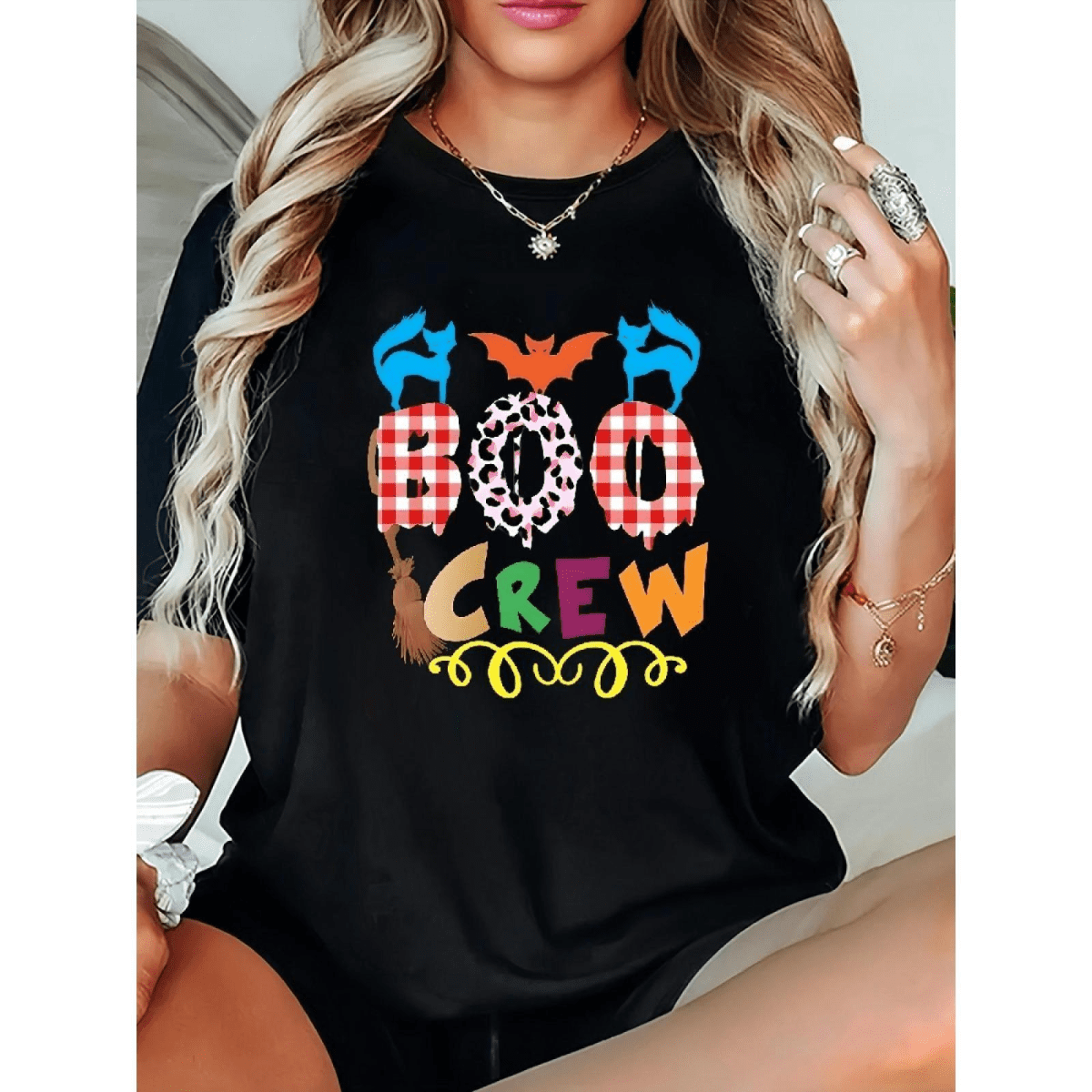 Boo Crew T-Shirt, Halloween Family Matching Top, Plaid Leopard Tee S ...