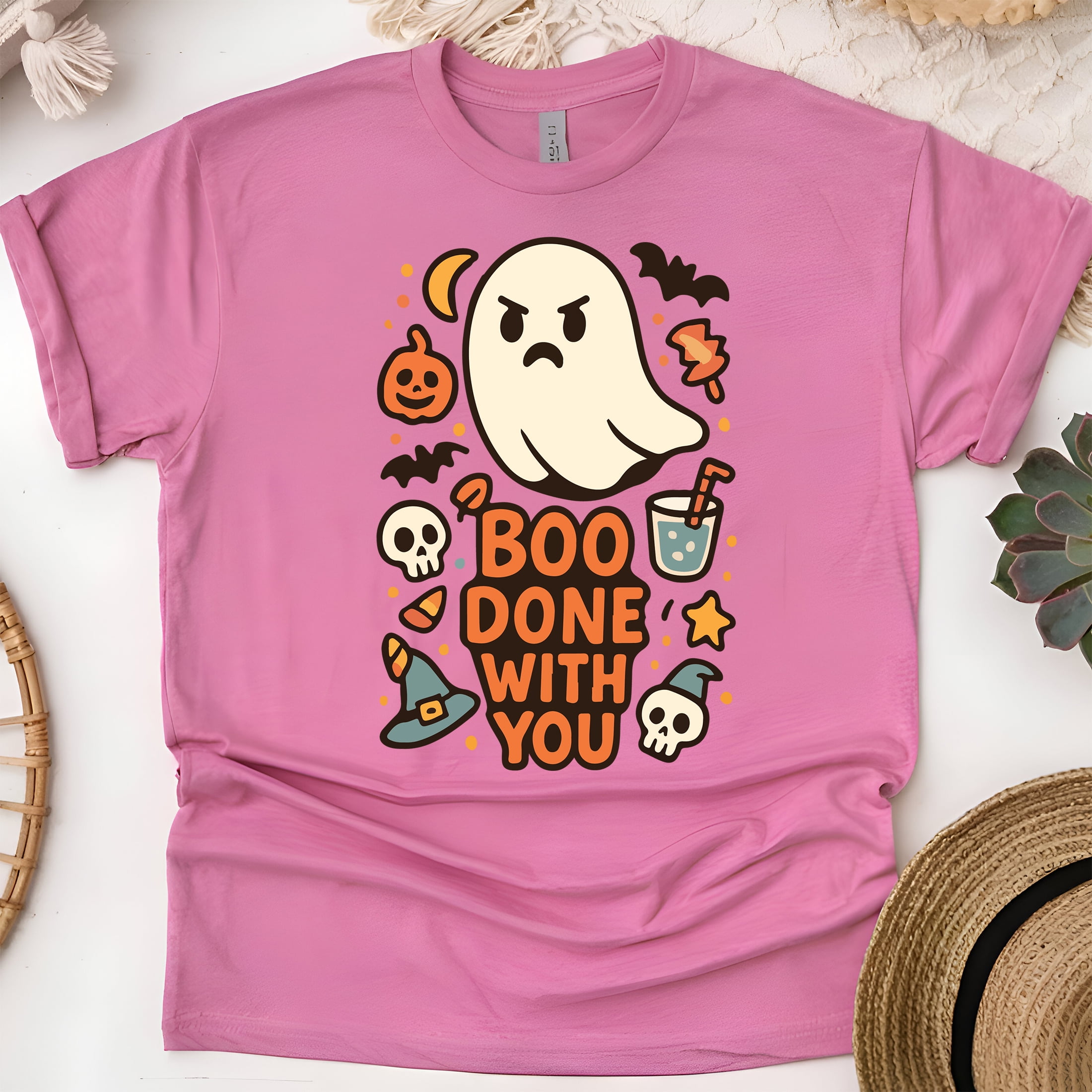 Boo Done With You Graphic Tee Funny Ghost Skull Pumpkin Shirt ...