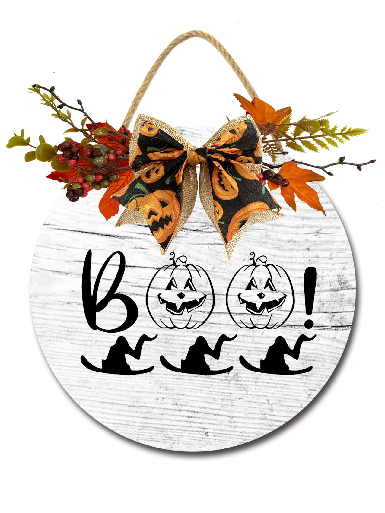 Boo Door Sign Home Decor Round Wood Wreaths Wall Hanging Sign Farmhouse ...