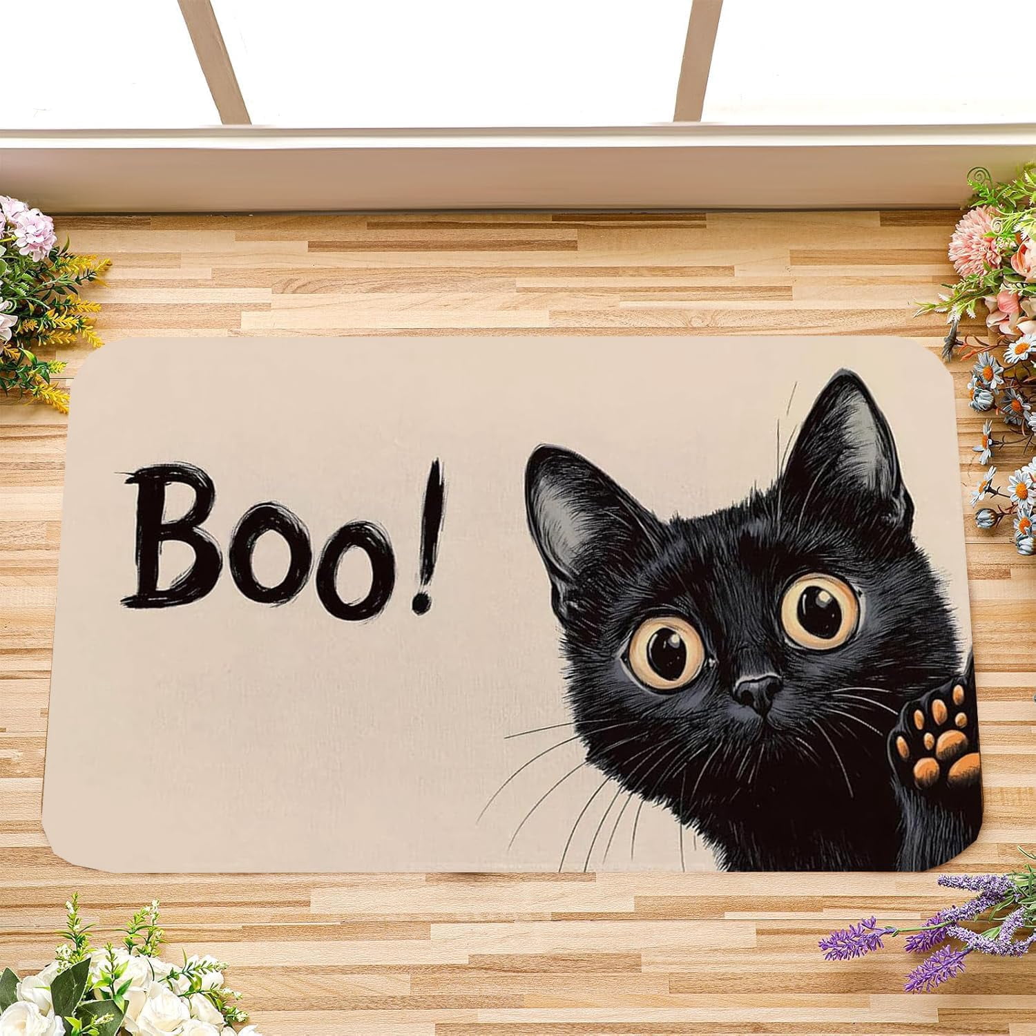 Boo Doormat Indoor Outdoor Rug,Black Cat Front Door Welcome Mat Non ...