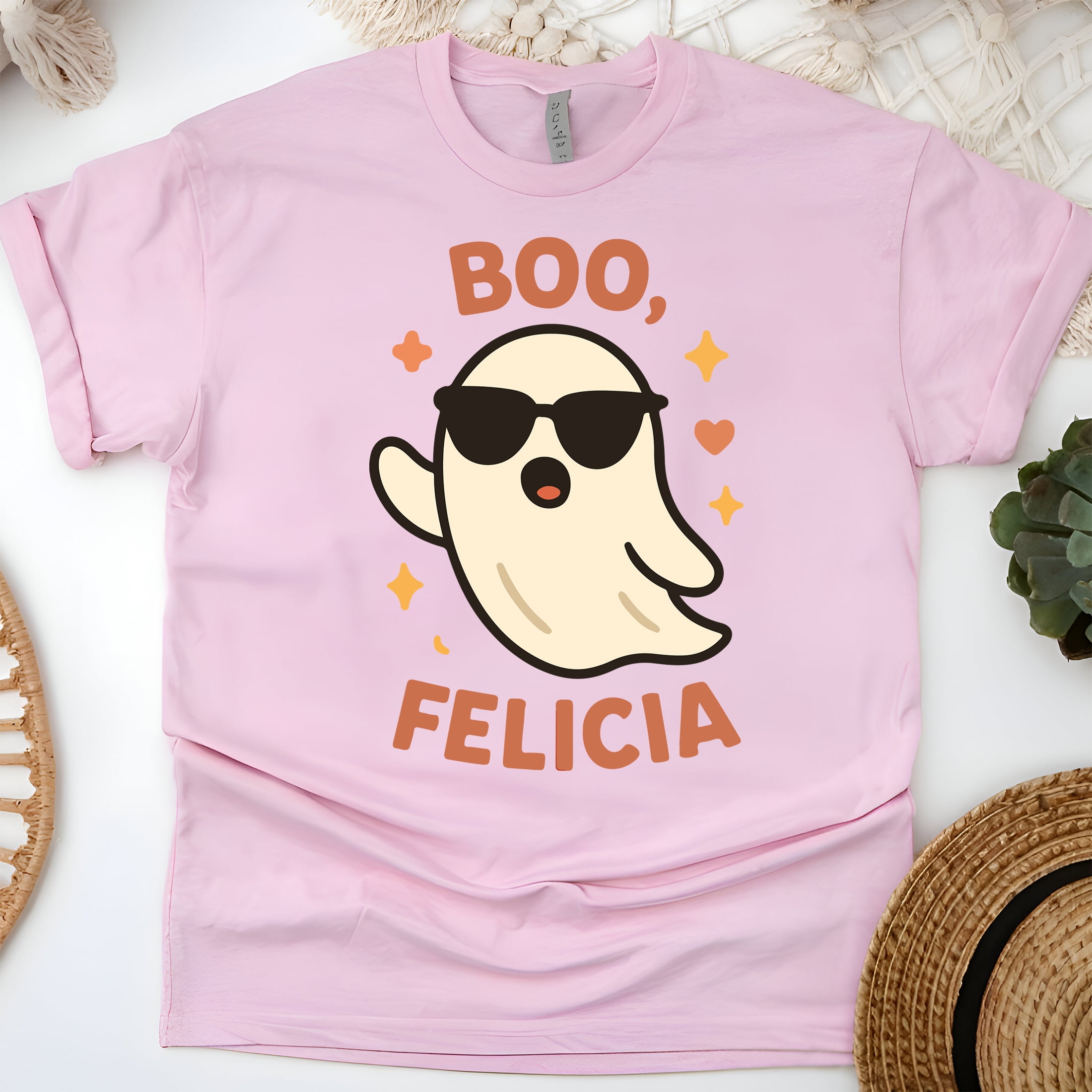 Boo Felicia Graphic Tee Funny Ghost Cartoon Shirt, Light Pink, Size S ...