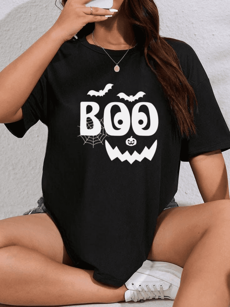 Boo Ghost Face Pumpkin Retro Halloween Cute Funny Quote Graphic Unisex T-Shirt up to size 5XL ...