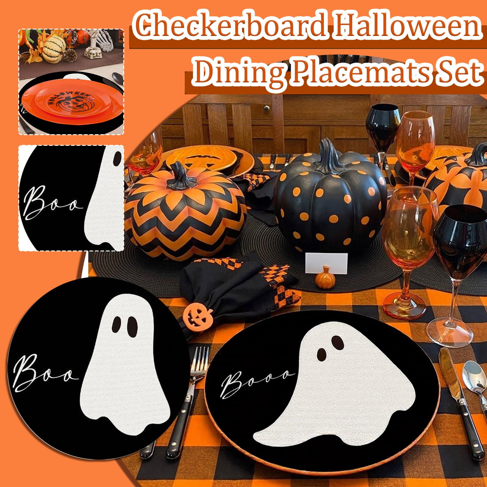 Boo Ghost Halloween Round Placemats Set of 4, 14 Inch Black Holiday ...