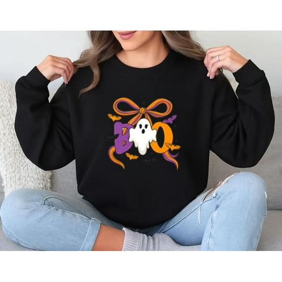 Boo Ghost With Ribbon Bats Cute Halloween Creepy Season Autumn Themed ...