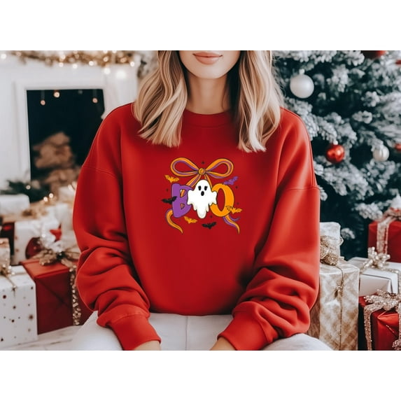 Boo Ghost With Ribbon Bats Cute Halloween Creepy Season Autumn Themed ...