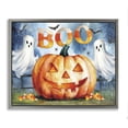 Stupell Industries Boo Ghosts & Jack-o-Lantern Gray Framed Floater ...