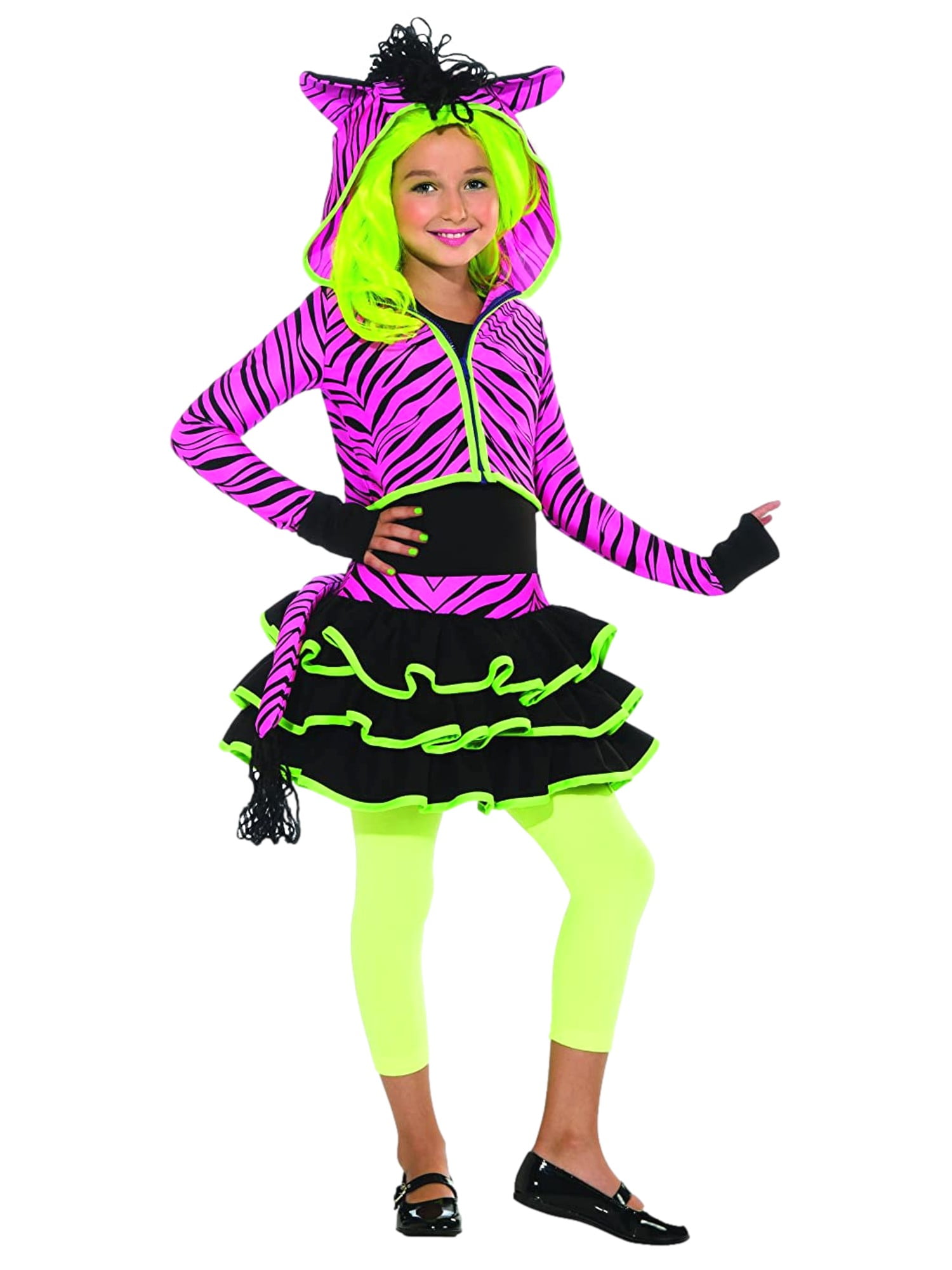 Boo Girls Colorful Neon Zebra Animal Print Dress Halloween Costume ...