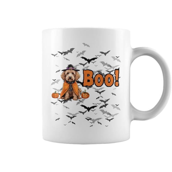 Boo Halloween Doodle Dog In Witch Outfit With Bat Coffee Mug - Walmart.com