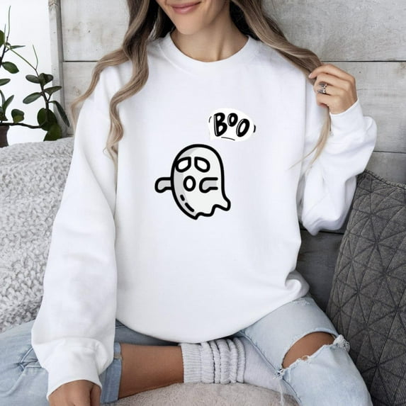 Boo Halloween Ghost Cute Creepy Season Simple Costume Themed Graphic ...