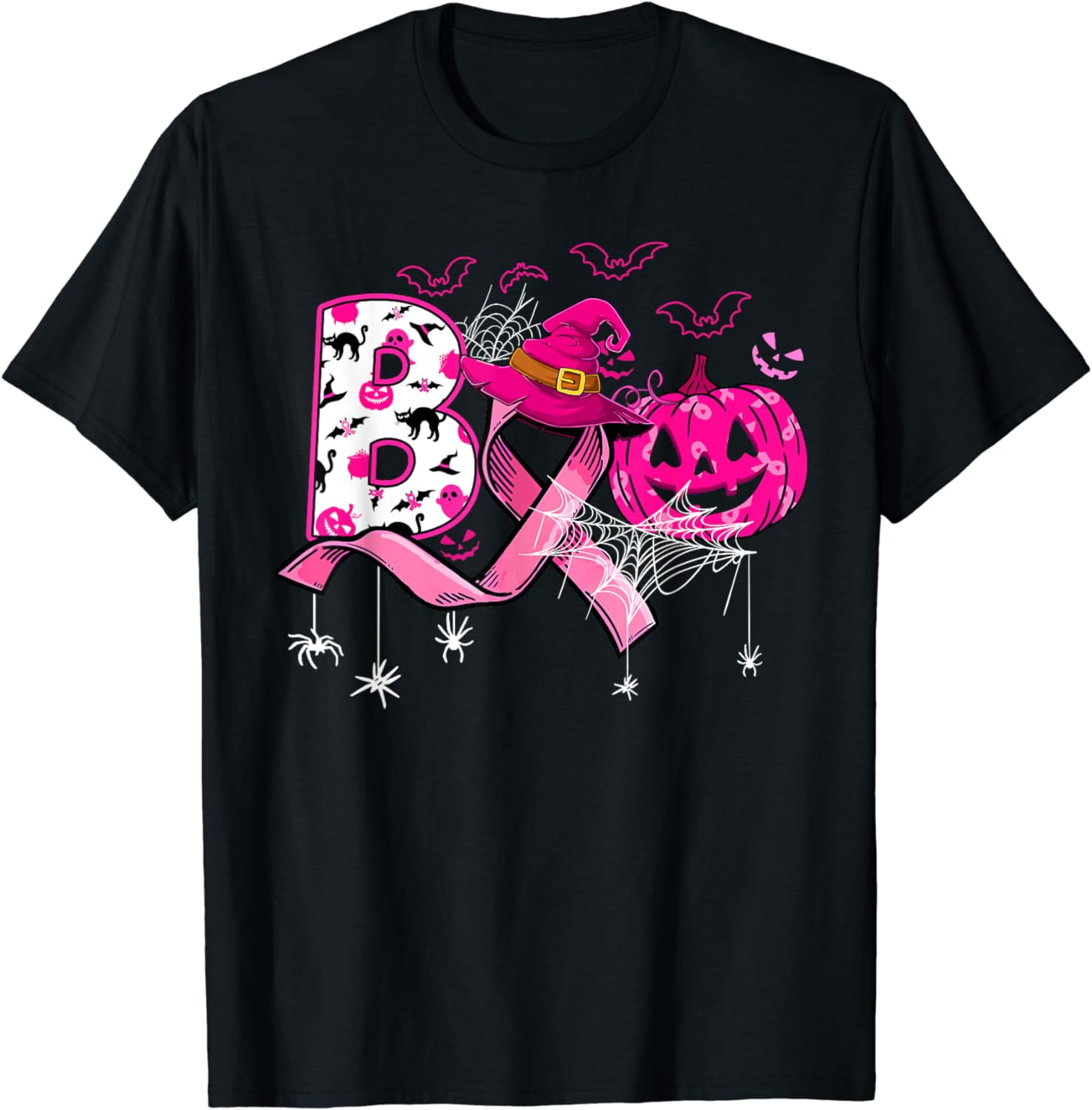 Boo Halloween Pumpkin Pink Ribbon Shirt Witch Breast Cancer T-Shirt ...