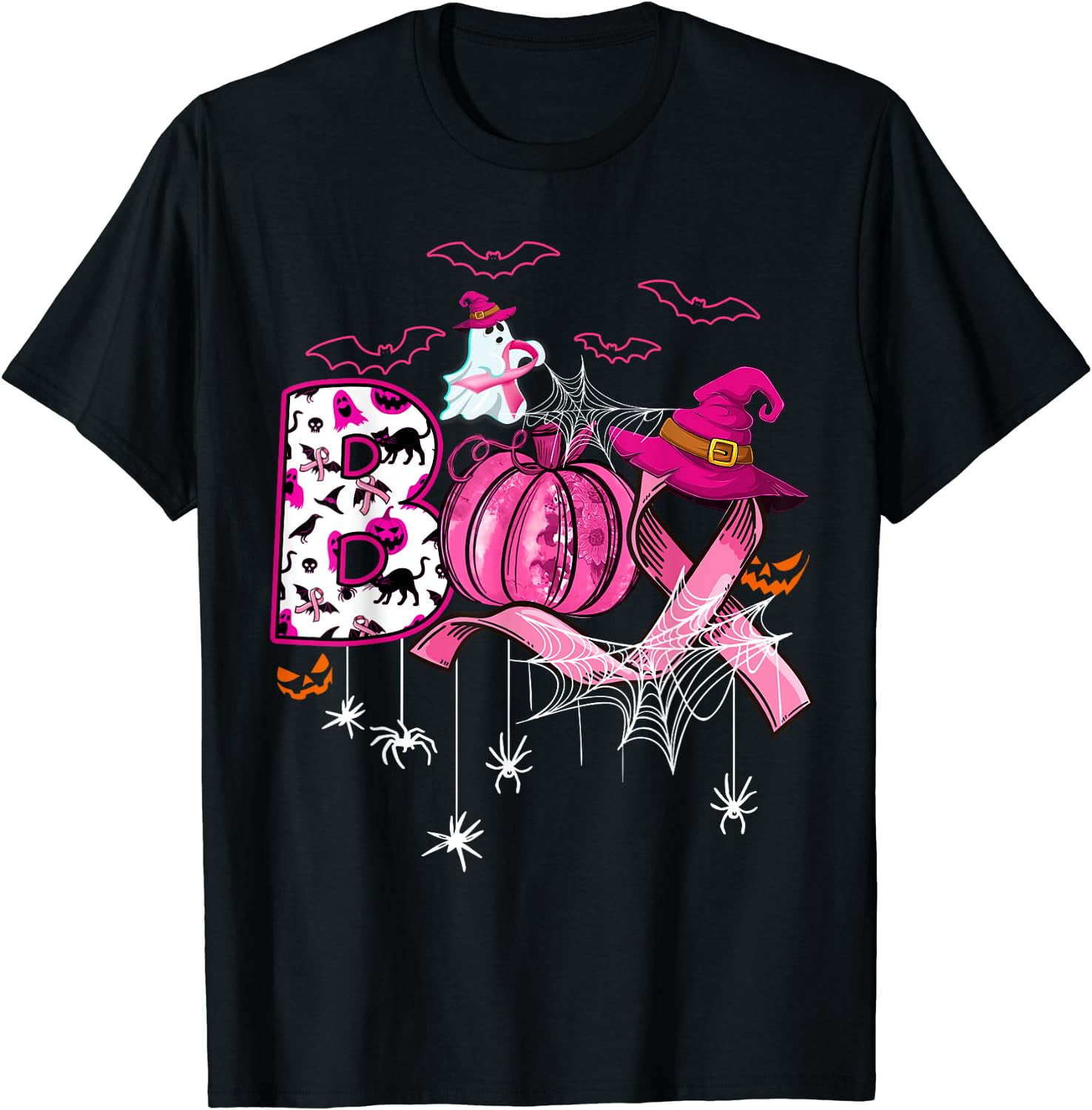 Boo Halloween Pumpkin Pink Ribbon Witch Breast Cancer T-Shirt - Walmart.com