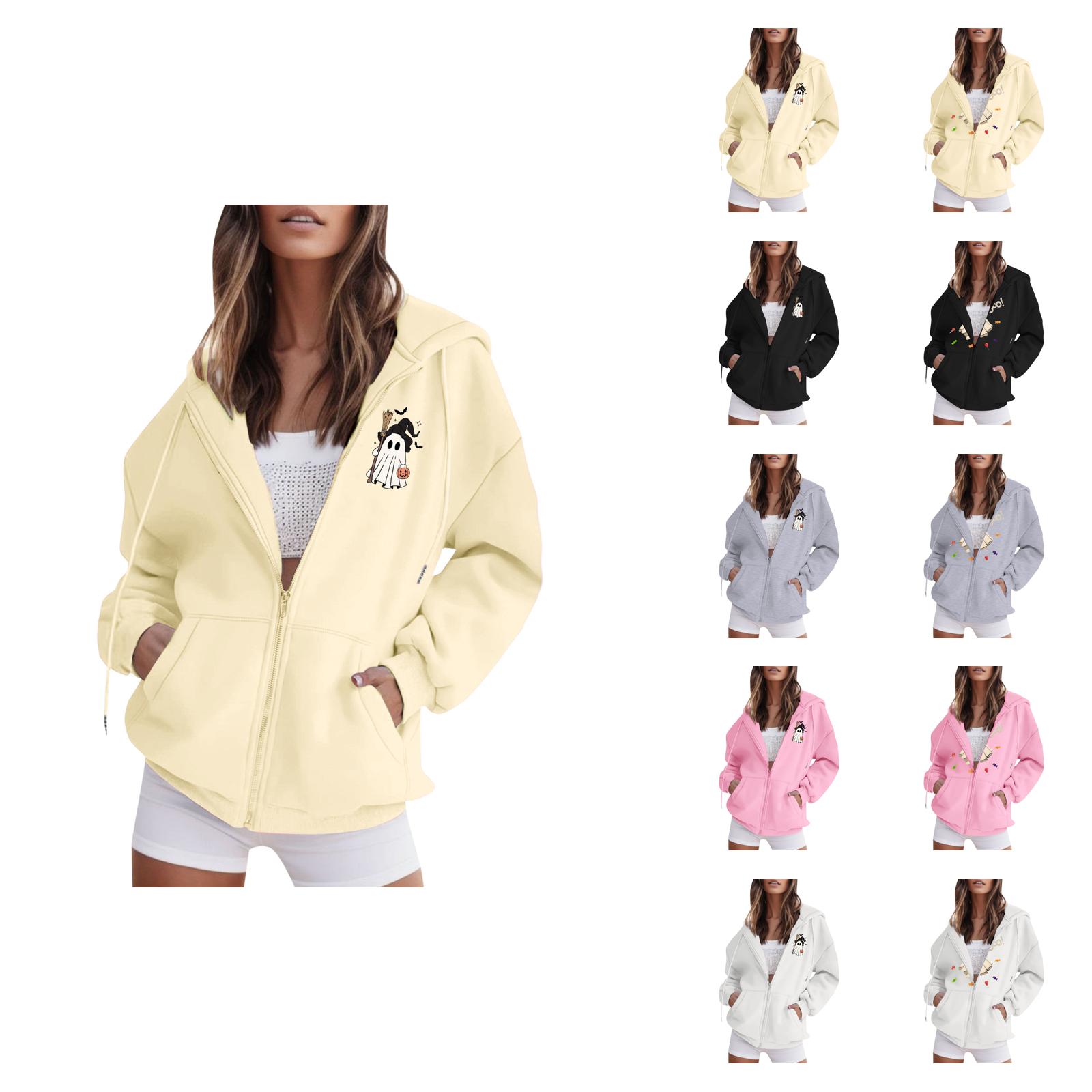 Boo Halloween Zip Up Hoodies for Women 2025 Cute Ghost Graphic Hoodie ...