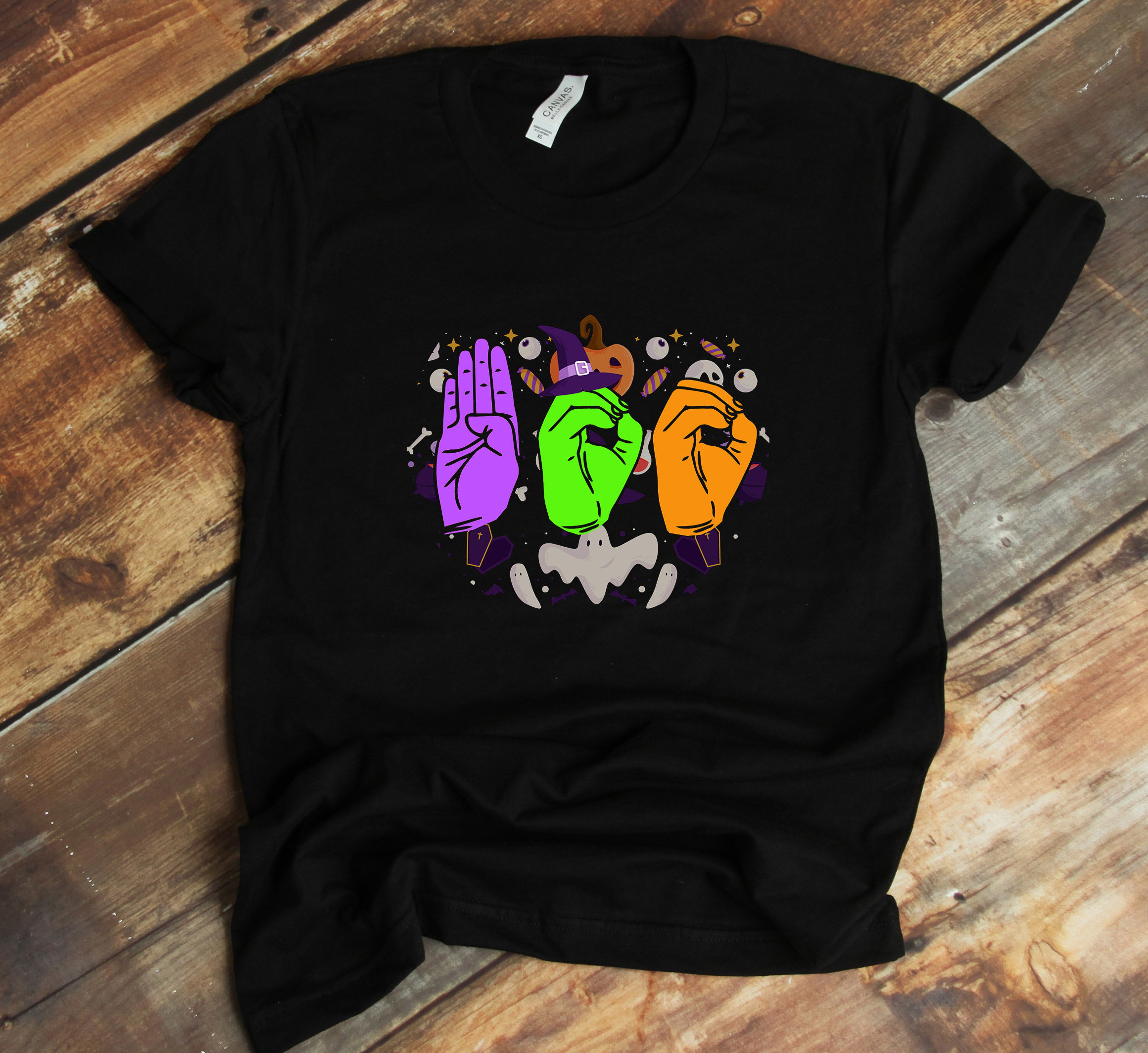 Boo Hands T-Shirt - American Sign Language Alphabet ASL Halloween ...