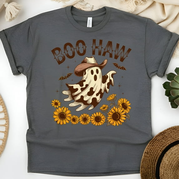 Boo Haw Cow Print Ghost Halloween Shirt | Western Spooky Sunflower ...