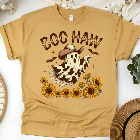 Boo Haw Cow Print Ghost Halloween Shirt | Western Spooky Sunflower ...