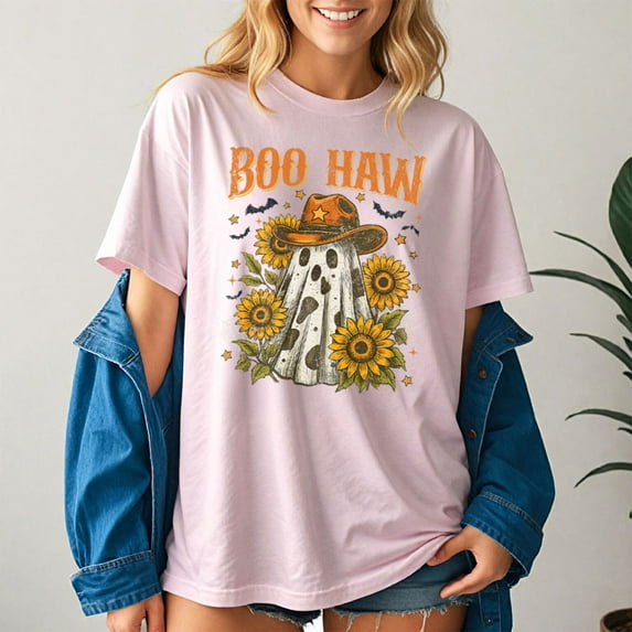 Boo Haw Cow Spot Ghost Pattern Western Halloween Cowboy T-Shirt ...