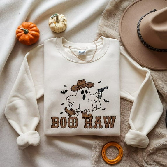 Boo Haw Embroidered Sweatshirt | Cowboy Ghost Design | Western ...