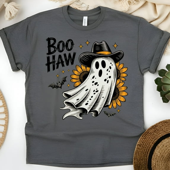 Boo Haw Ghost Cowboy Hat Halloween Shirt | Western Spooky Sunflower ...