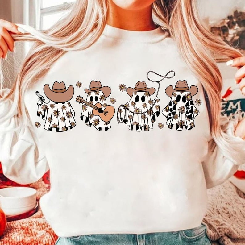 Boo Haw Halloween Sweatshirt with Cowboy and Cowgirl Ghost, Howdy Fall ...