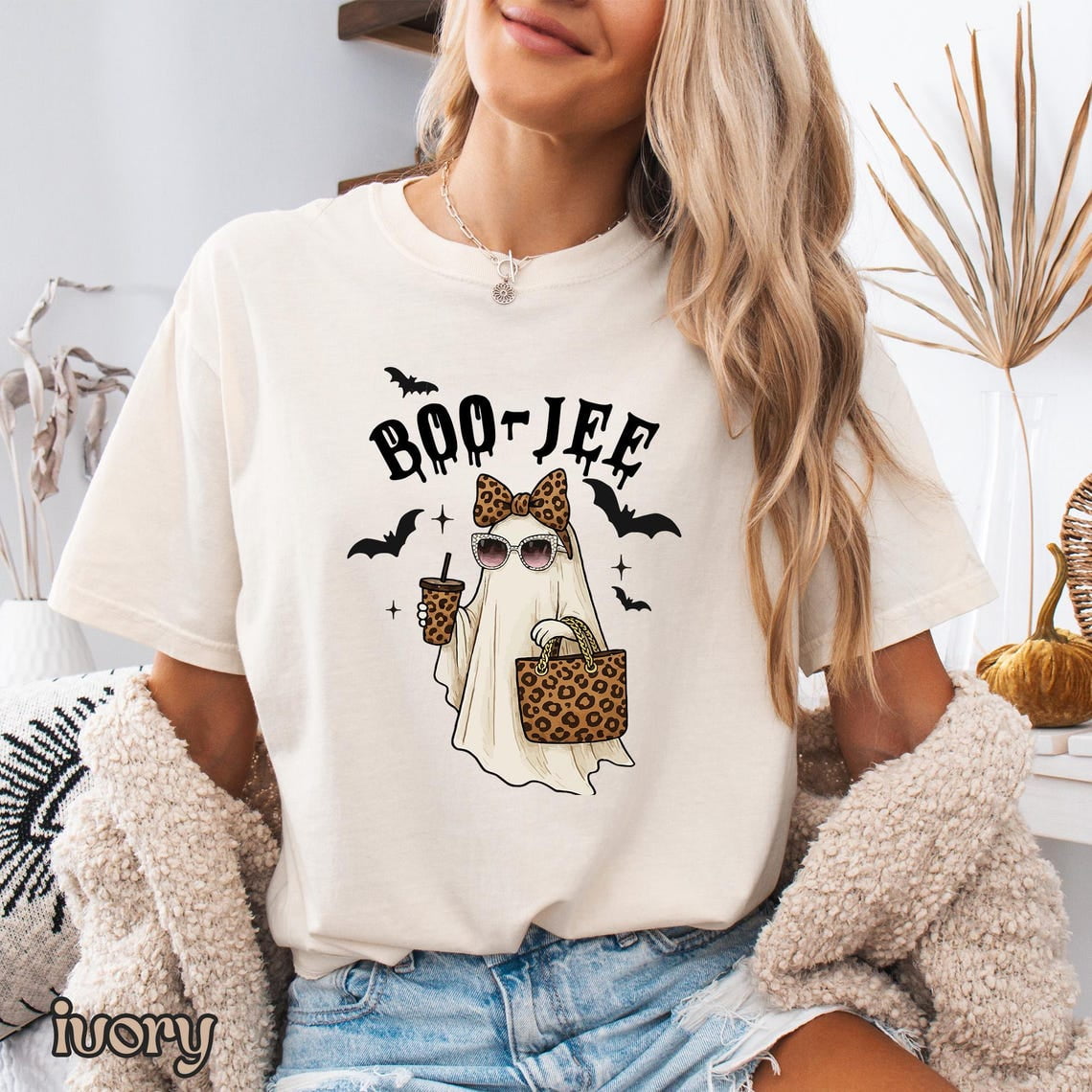 Boo-Jee Ghost Comfort Colors T-Shirt – Cute Luxury Halloween Tee with Pumpkin & Coffee Graphic ...