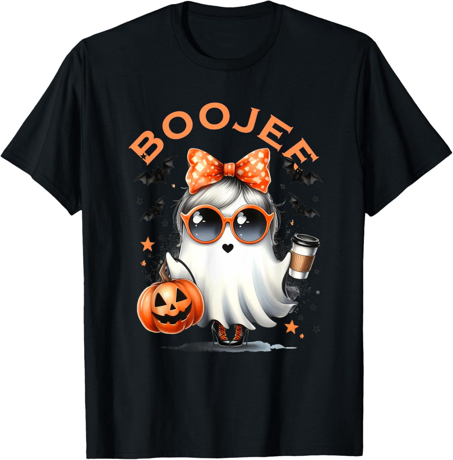 Boo Jee Ghost With Coffee Coquette Bow Halloween Women Girl Aldults T ...