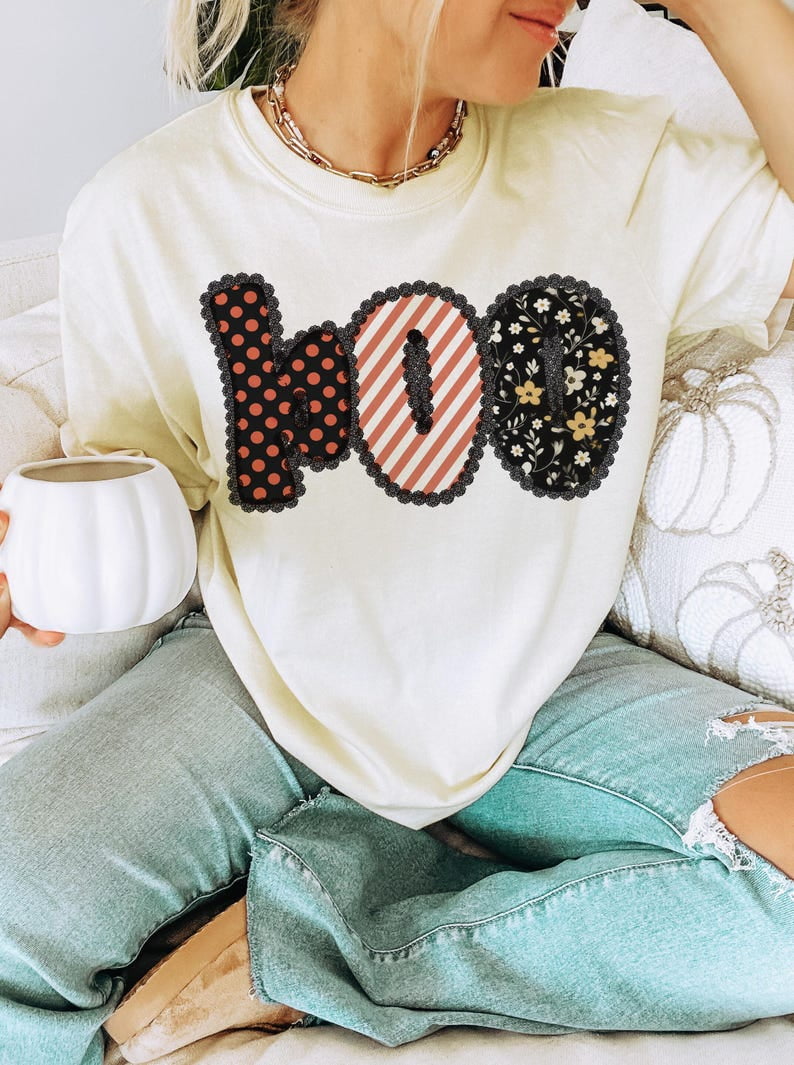 Boo Letter Halloween T-Shirt, Cute Spooky Fall Coquette Shirt, Shabby ...