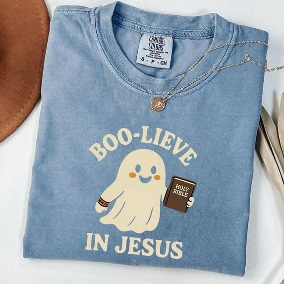 Boo-Lieve in Jesus Shirt,Christian Halloween, Cute Ghost Faith Tee ...