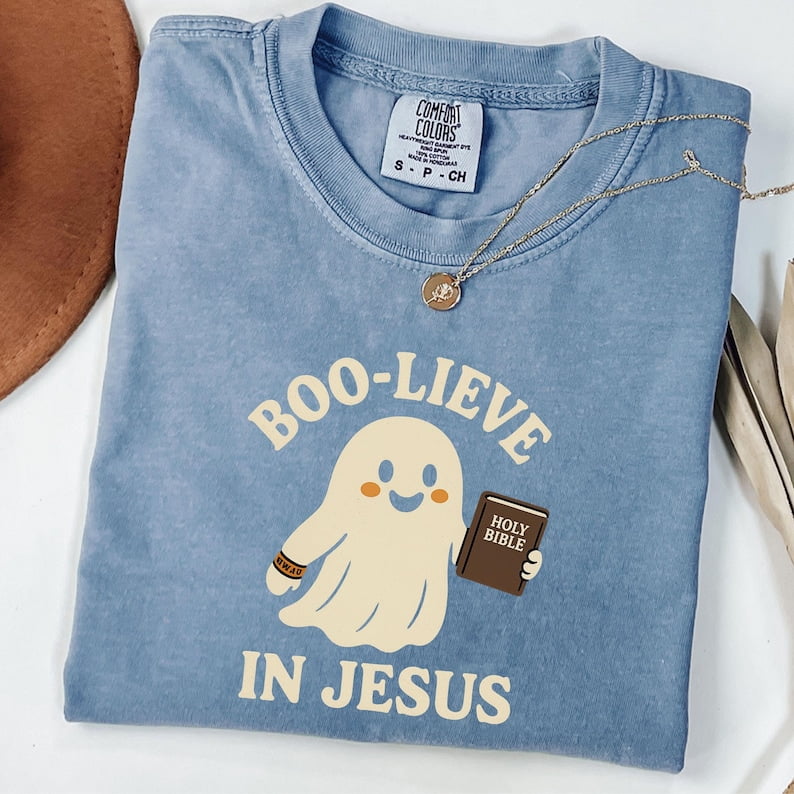 Boo-Lieve in Jesus Shirt,Christian Halloween, Cute Ghost Faith Tee ...
